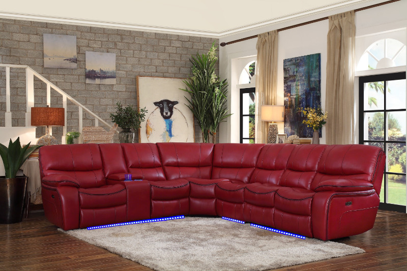 He 8480red 4scpd 4 Pc Pecos Red Leather Gel Match Sectional Sofa Power