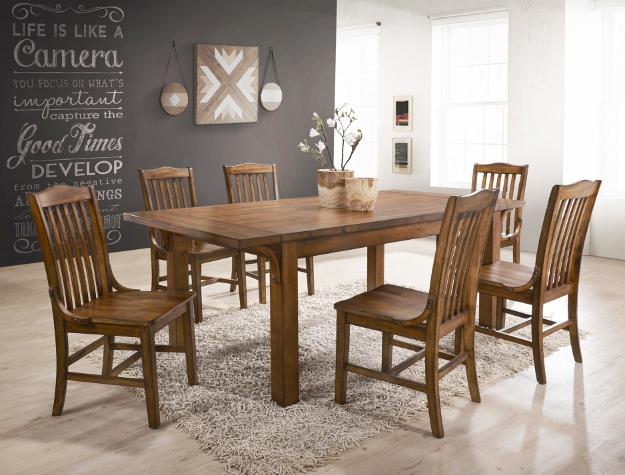 2286T 7 pc Lucille oak wood finish dining table set with wood top seats ...