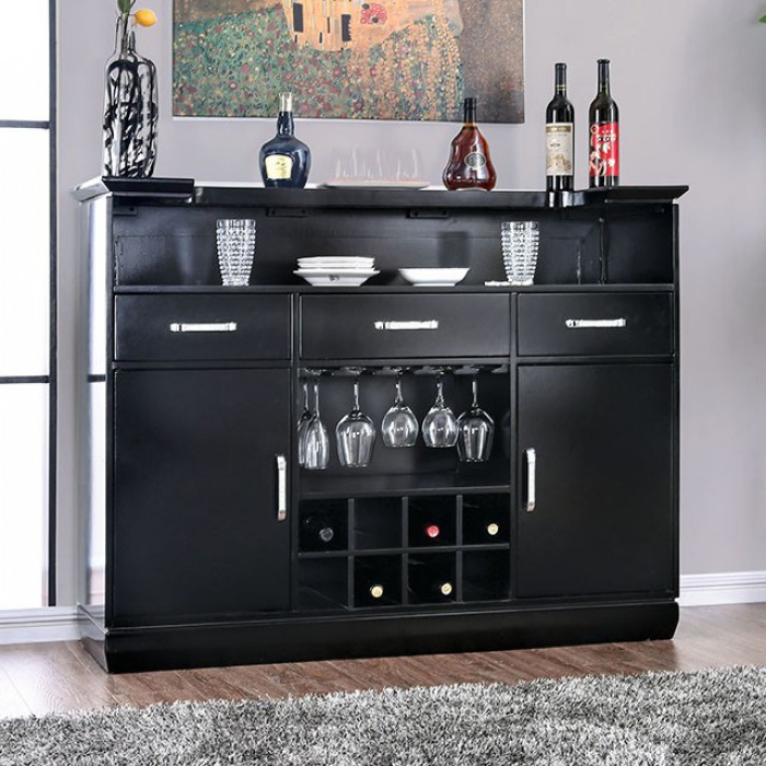 CM3452BK-BT Alena black finish wood bar table server with wine racks ...