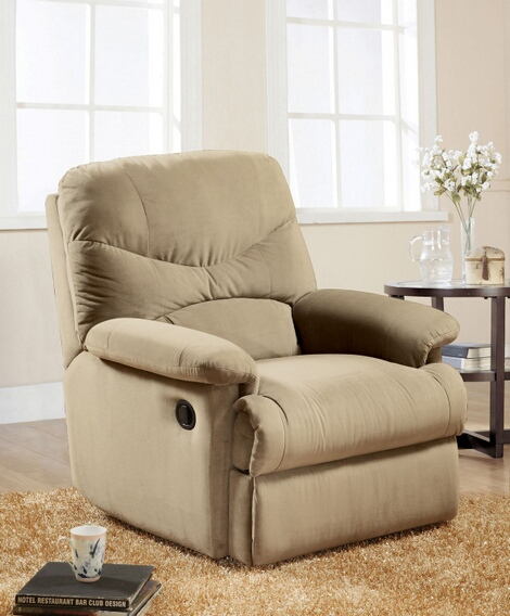 00626 Arcadia beige microfiber fabric recliner chair with overstuffed ...