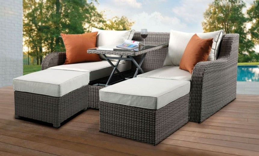 Acme 45010 Winston porter spin salena beige fabric and grey faux wicker ...