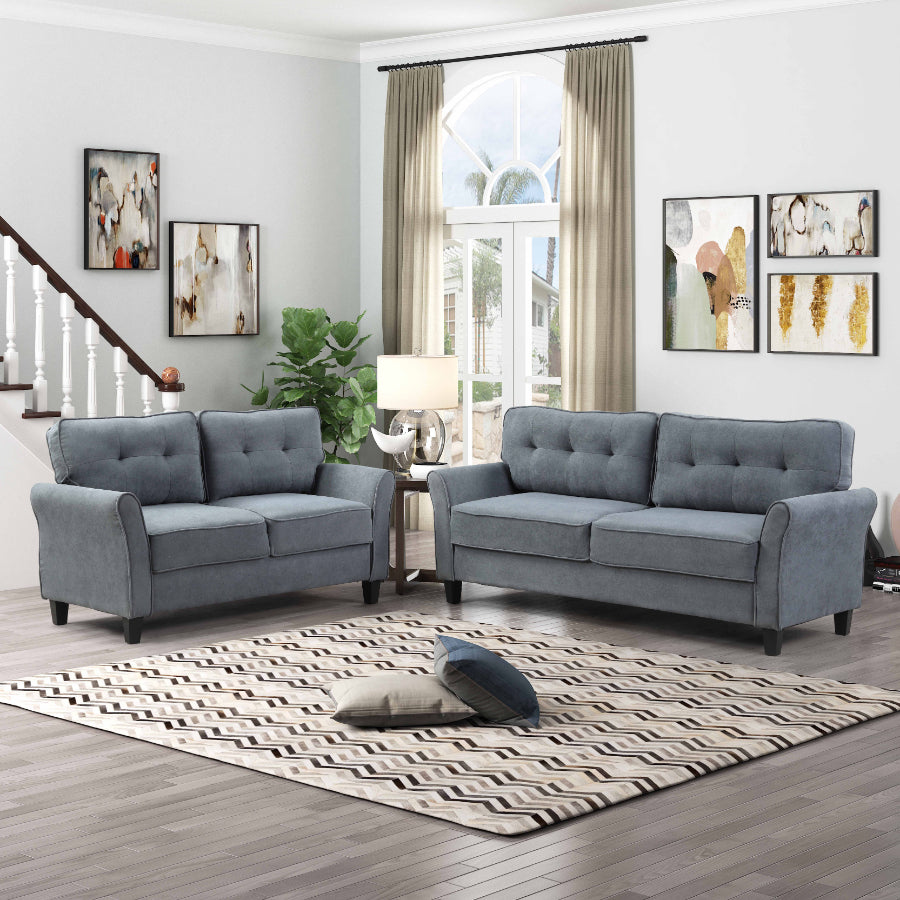 8159-2PC 2 pc Zipcdoe design espana dark grey tufted back linen like ...