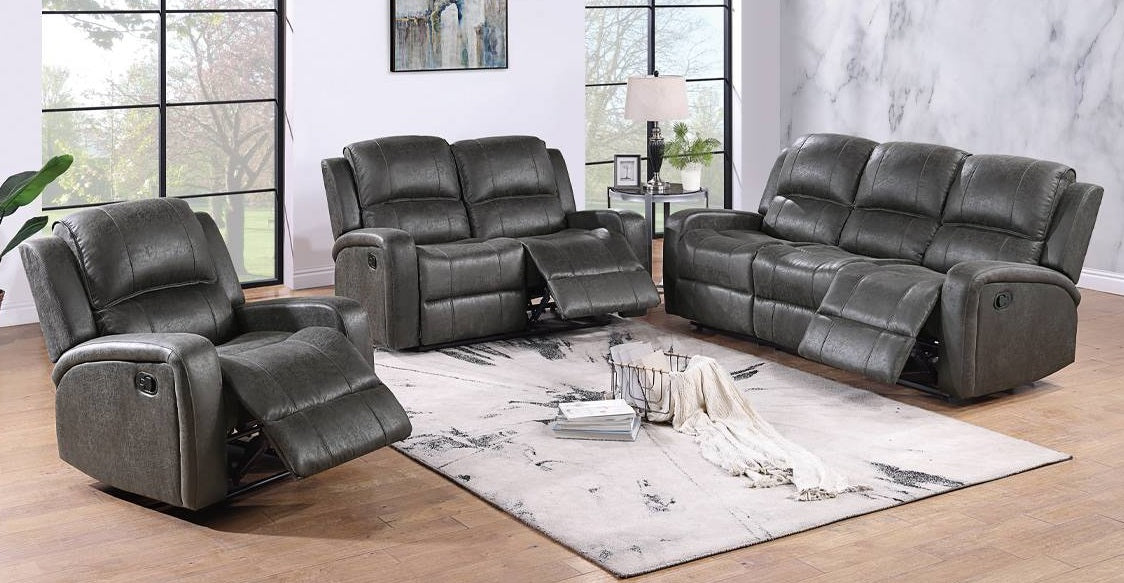 Poundex F8783-82 2 pc smoke leather like fabric sofa and love seat set ...