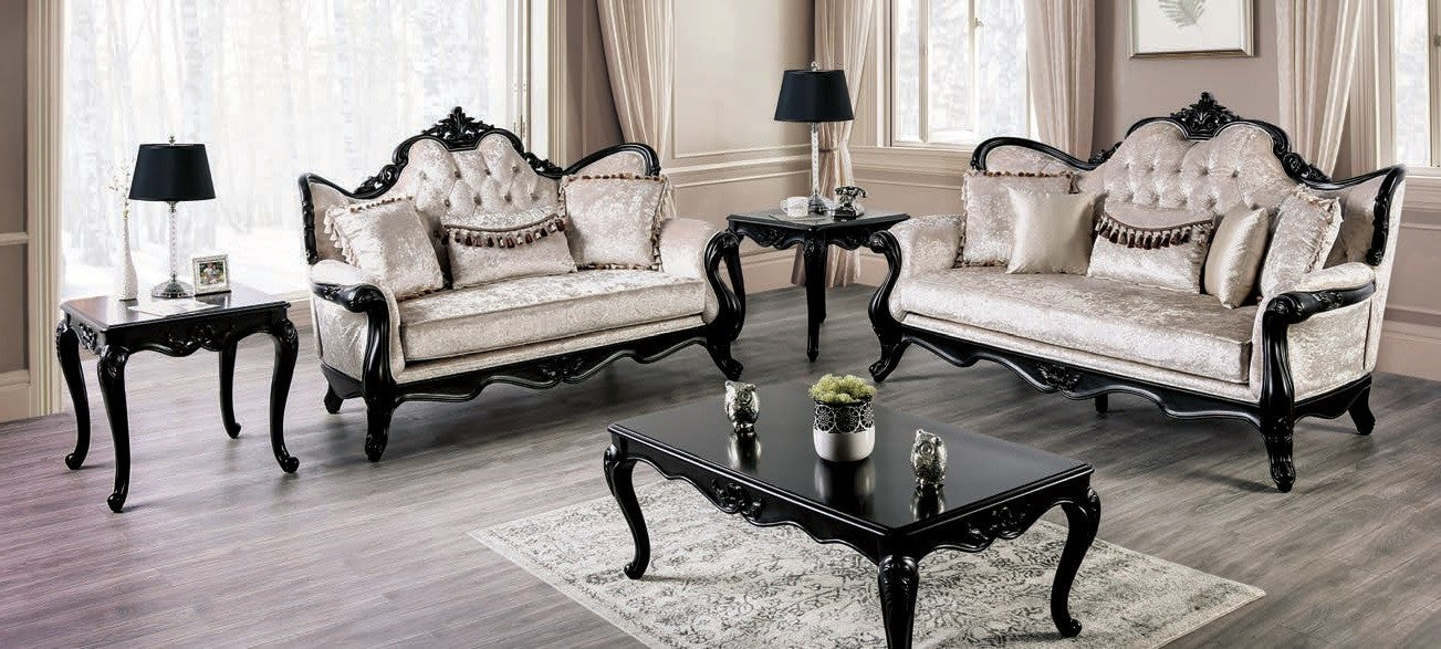 FM65001ES 2 pc Acapulco off white patterned fabric traditional sofa and ...