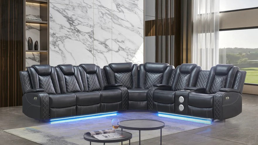 SF2828-3PC-SECT 3 pc Sheila black premium leather air power reclining ...