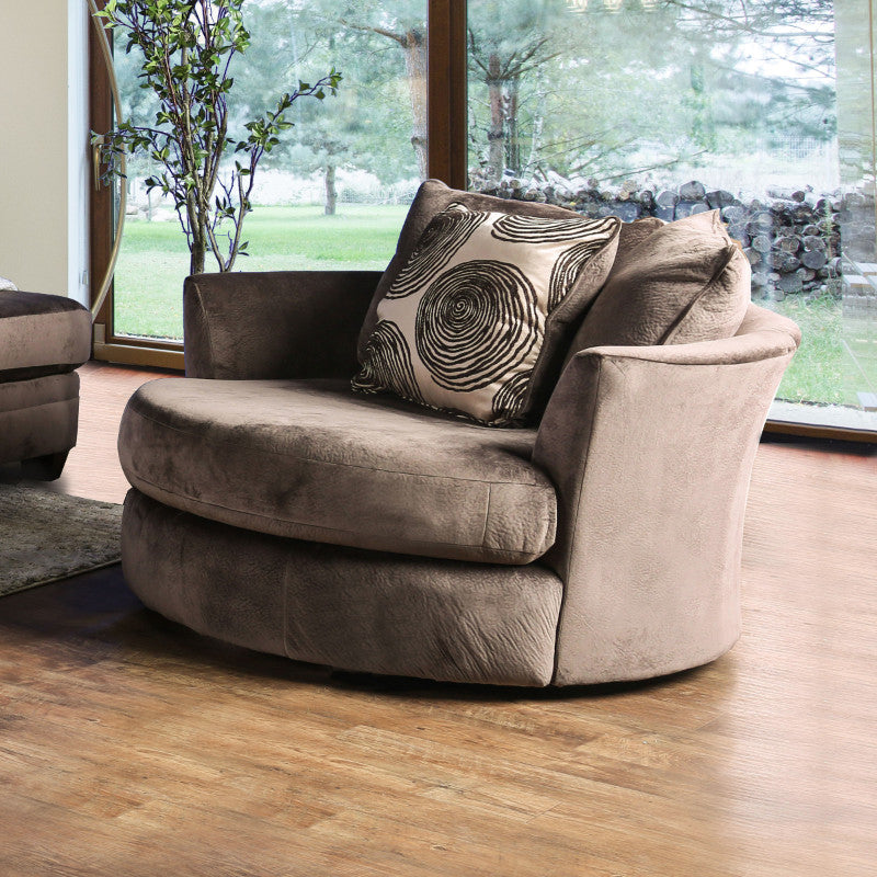 SM5142BR-CH Bonaventura brown plush microfiber swivel oversized round ...