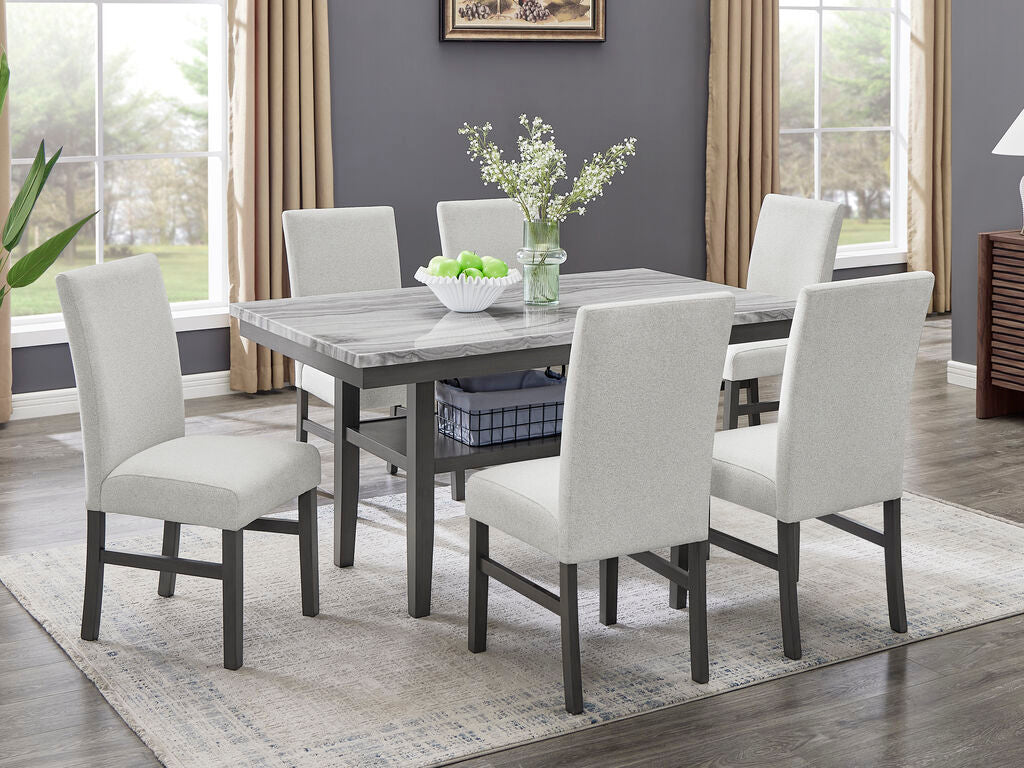 30066-2-7PC 7 pc Selena grey finish wood grey faux marble top modern ...