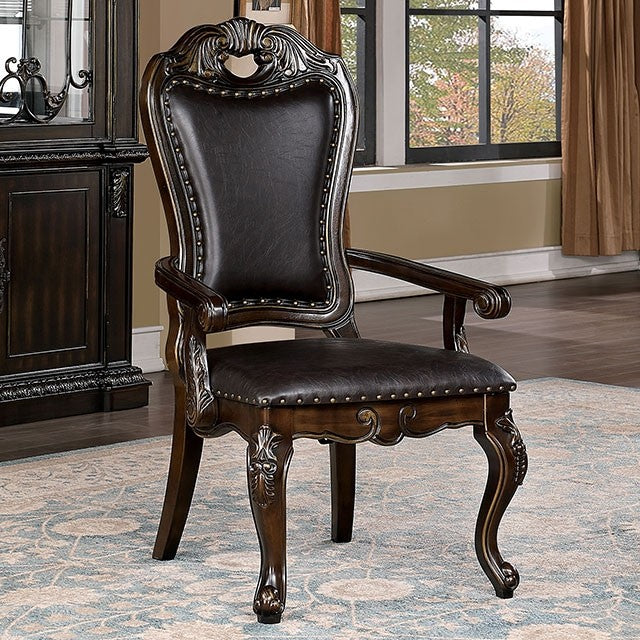 CM3146-AC Set of 2 Lombardy walnut finish wood arm chairs with faux ...