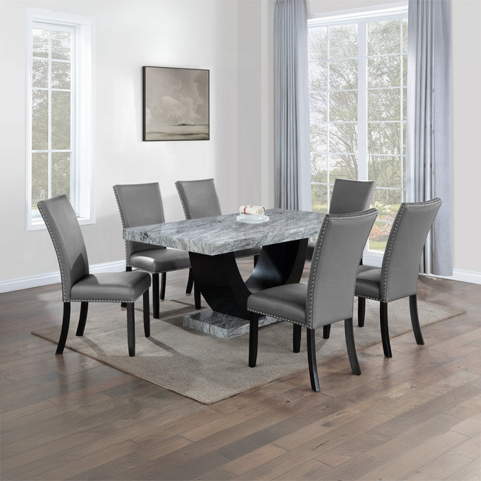 Acme DN03705-7PC 7 pc Caralin grey faux marble top and black finish ...
