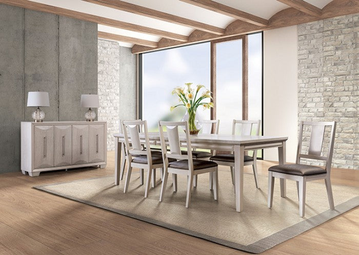 FM3399WH-T-7PC 7 pc Hinwitz white oak finish wood faceted panels dining ...