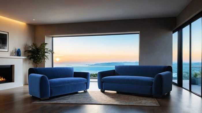 FM61005BL-2PC 2 pc Severo royal blue velvet chenille fabric mid century ...